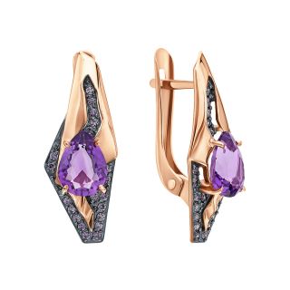 Золотые серьги с фианитами и аметистами природными МОСКОВСКИЙ ...