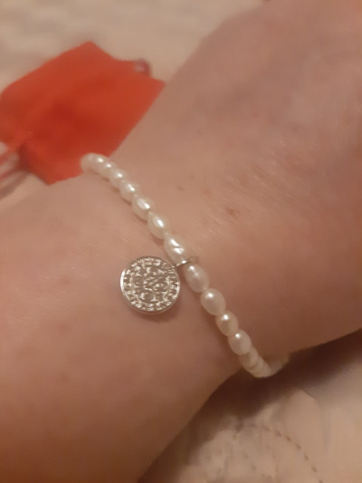 Серебряное шейное украшение с жемчугом SUNLIGHT S90535-H9W-01: белое ...