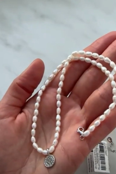 Серебряное шейное украшение с жемчугом SUNLIGHT S90535-H9W-01: белое ...
